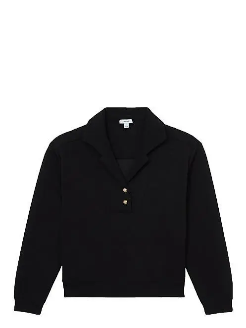 REISS Bella Button-neck Jersey Sweatshirt - Black