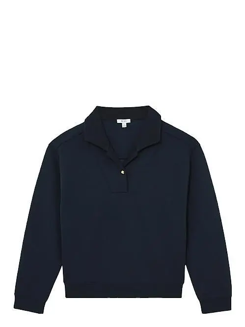 REISS Button-neck Relaxed-fit Sweatshirt - Navy