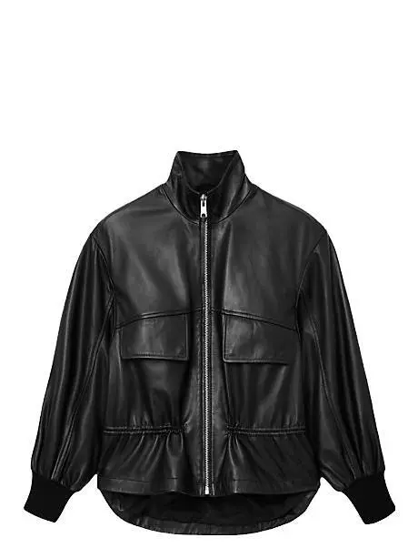 ALLSAINTS Flor Funnel-neck Leather Jacket - Black