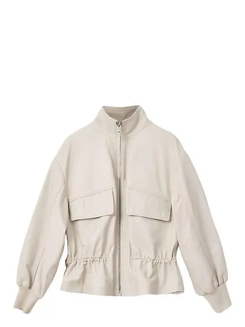 ALLSAINTS Flor Funnel-neck Leather Jacket - Off White