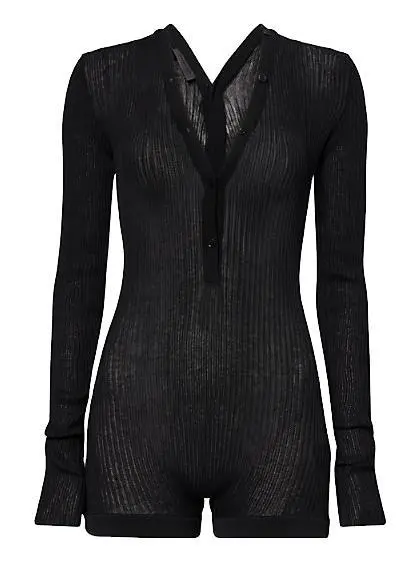MUGLER Long-sleeve V-neck Knitted Bodysuit - Black