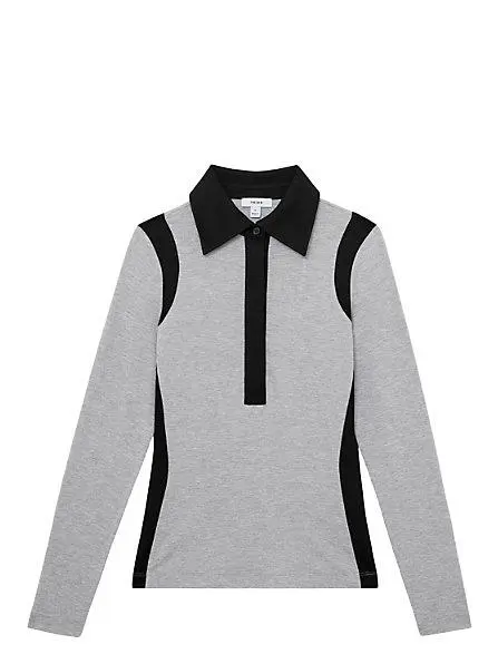 REISS Denise Colour-block Shirt - Grey Marl Black