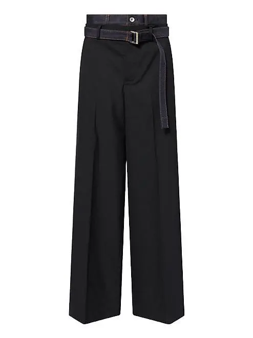 Sacai Denim-contrast Tailored Woven Trousers - Black Indigo