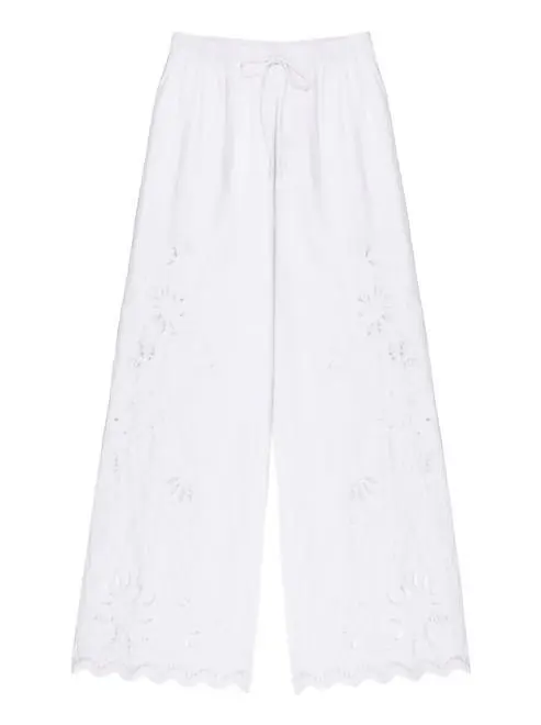RO&ZO Broderie Wide-leg Cotton-blend Trousers - White