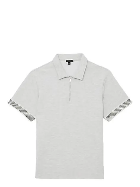 REISS Ss Half Zip Tape Insert Polo - Grey Melange