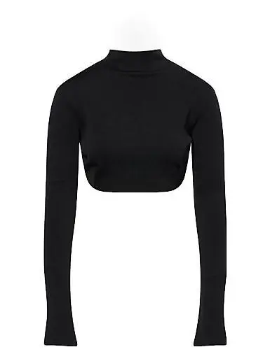 MUGLER Mock-neck Open-back Knitted Top - Black