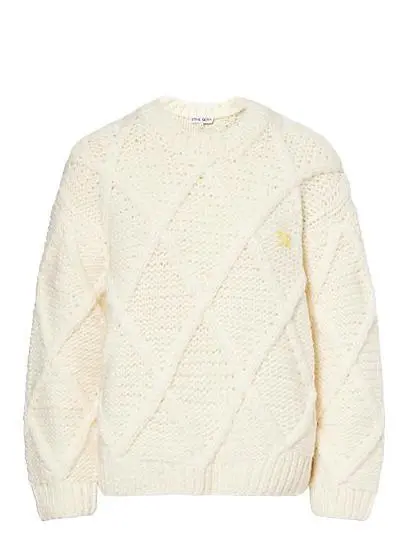 Stine Goya Logo-embroidered Cable-knit Jumper - Porcelain Cream