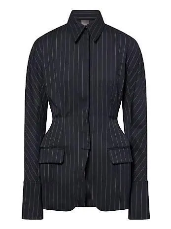 MUGLER Pinstripe Hourglass Wool-blend Jacket - Navy White