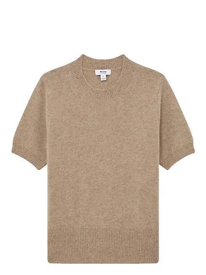 REISS Cashmere Short-sleeve T-shirt - Taupe Neutral