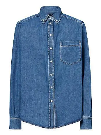 MUGLER Boxy-fit Denim Shirt With Padded Shoulders - Blue Rinse