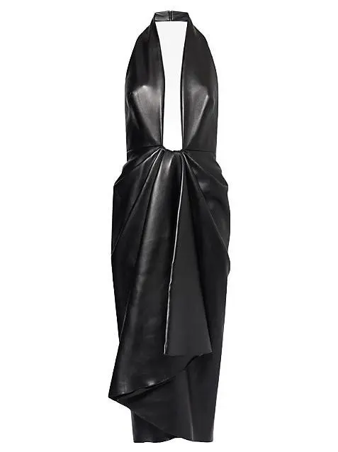 Givenchy Draped Backless Leather Midi Dress - Black
