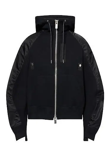 Sacai Panelled Hooded Cotton-blend Track Jacket - Black