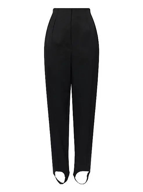 MUGLER Satin-stripe Stirrup Wool Trousers - Black