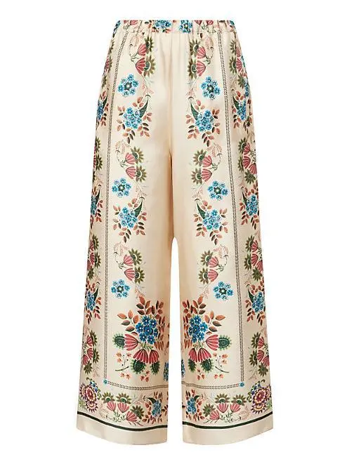 Max Mara Floral-print Wide-leg Silk Trousers - Ivory Flowers