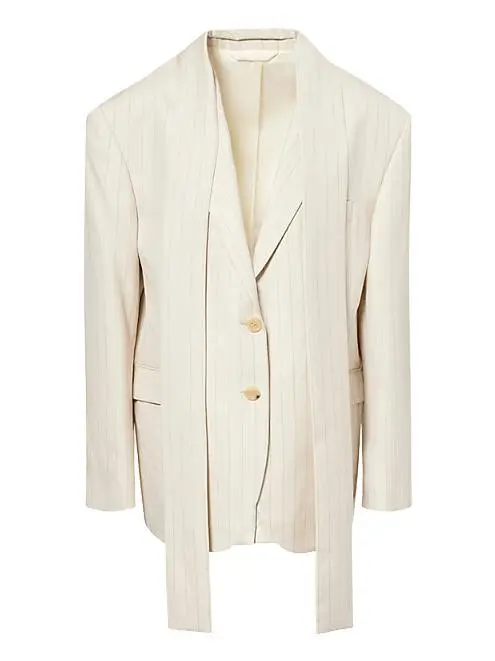 Acne Studios Pinstripe Single-breasted Wool Blazer With Detachable Scarf - Cream Beige
