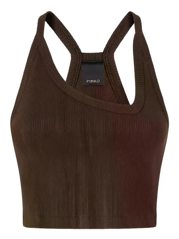 Pinko Asymmetrical Neckline Cropped Ribbed Vest Top - Brown