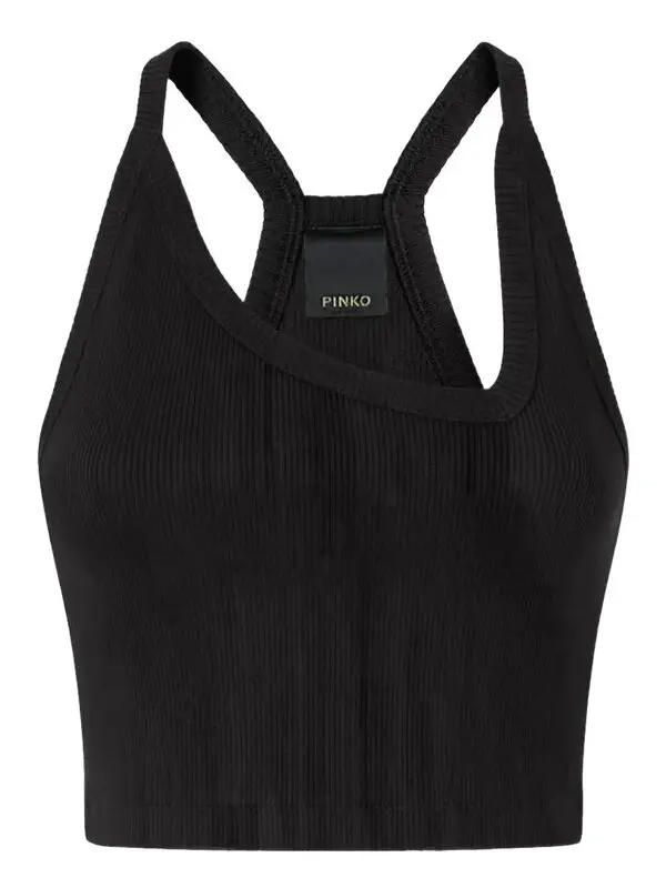 Pinko Asymmetric Neckline Cropped Ribbed Vest Top - Black