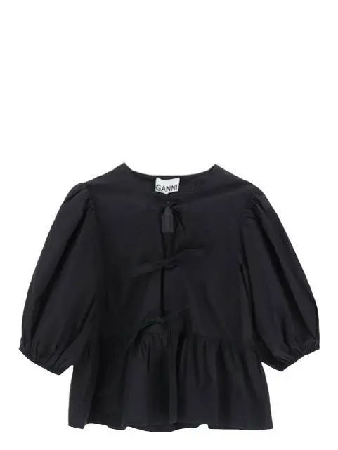 GANNI Cotton Poplin Blouse - Black