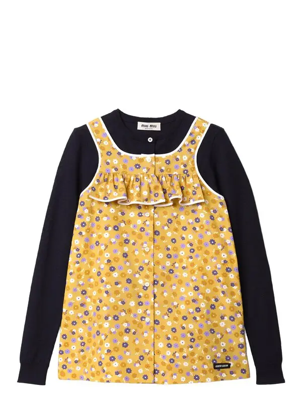 Miu Miu Poplin And Wool Knit Top - Yellow/purple