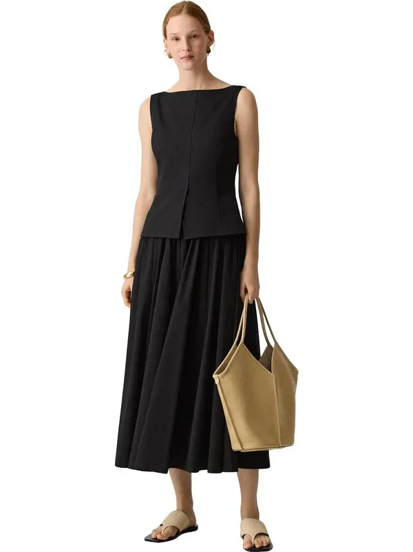 Theory Boatneck Relaxed Poplin Midi Dress - Black