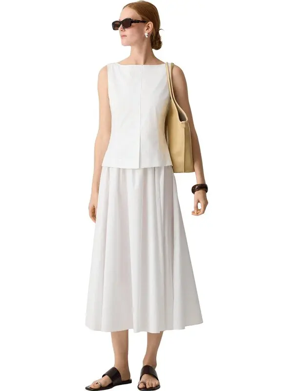 Theory Boatneck Relaxed Poplin Midi Dress - White