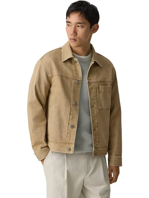 Theory Trucker Jacket In Tinted Denim - Washed Brown