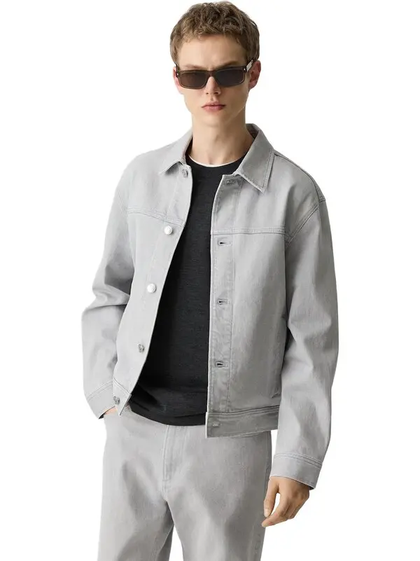 Theory Trucker Jacket In Tinted Denim - Washed Stone