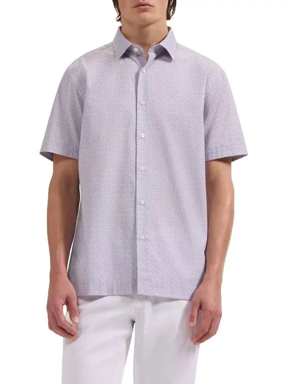 Bugatchi Vero Shaped Fit Floral Short Sleeve Button-up Shirt - Lilac