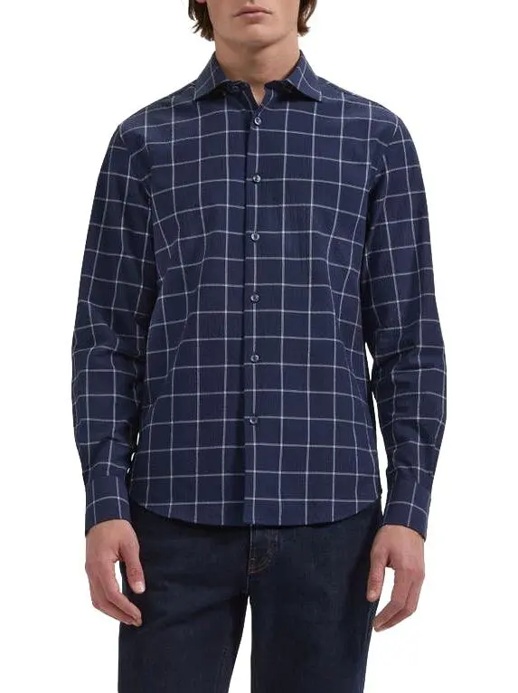 Bugatchi Axel Shaped Fit Stretch Cotton Button-up Shirt - Navy
