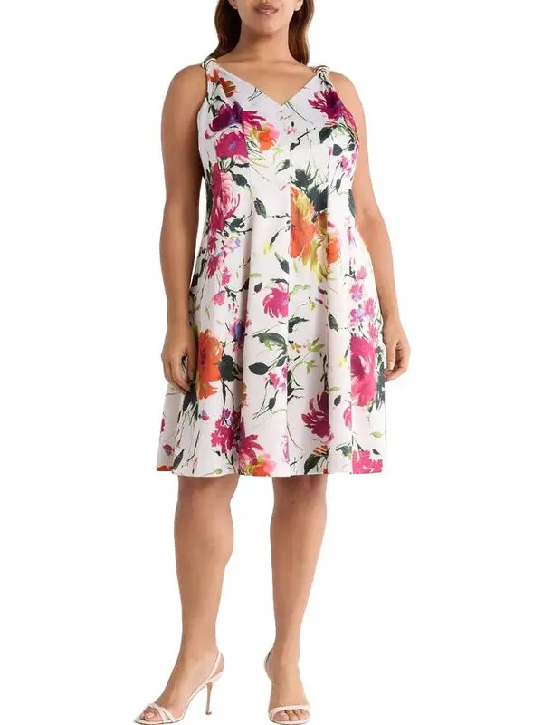TAHARI ASL Floral Fit & Flare Sundress - Sand Floral