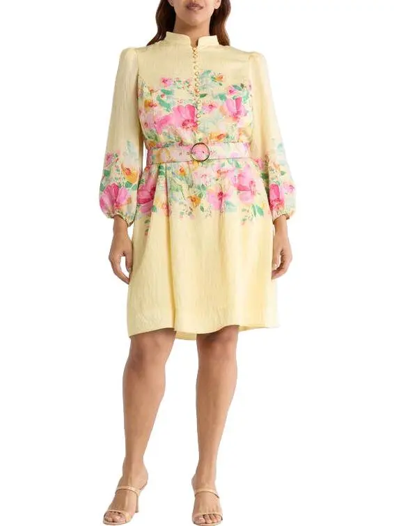 TAHARI ASL Floral Long Sleeve Dress - Buttercup Multi