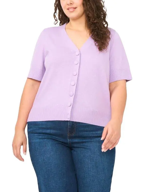 CECE DUPRAZ Covered Button Short Sleeve Cardigan - French Lavender