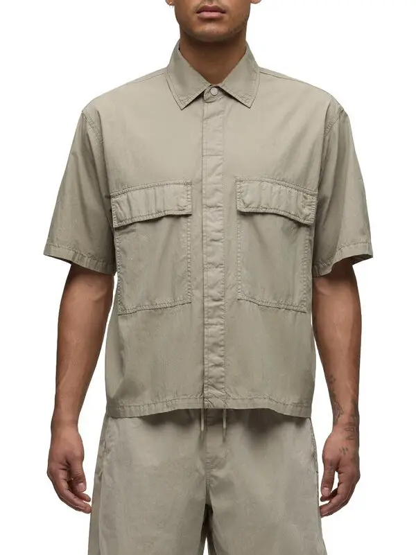 Hudson Jeans Utility Oversize Short Sleeve Cotton & Nylon Snap-up Shirt - Laurel