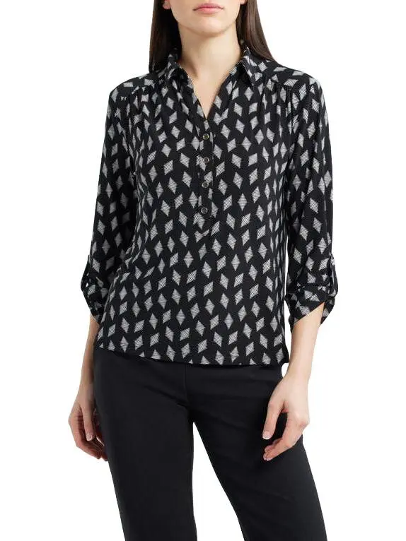 Anne Klein Geometric Print Button-up Shirt - Anne Black/white Dove