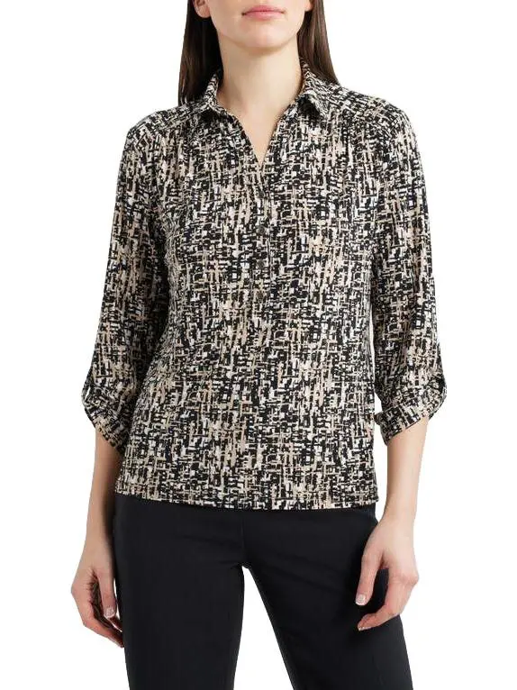 Anne Klein Abstract Print Button-up Shirt - Anne Black/latte Multi