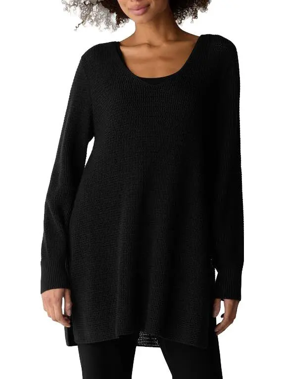 Eileen Fisher Organic Cotton Blend Scoop Neck Tunic Sweater - Black
