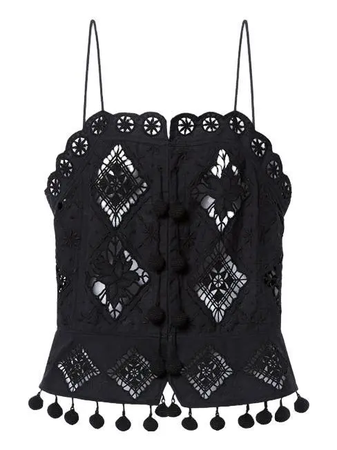 Isabel Marant Nelssy Broderie Anglaise Tank Top - Black