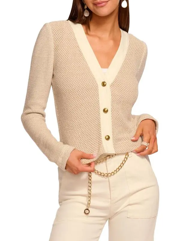 Ramy Brook Huda Mixed Media Cardigan - Sandstone Tweed