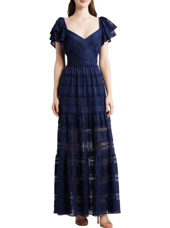 Eliza J Stretch Lace Gown - Navy