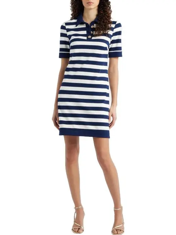 Eliza J Striped Knit Shift Dress - Navy Ivory