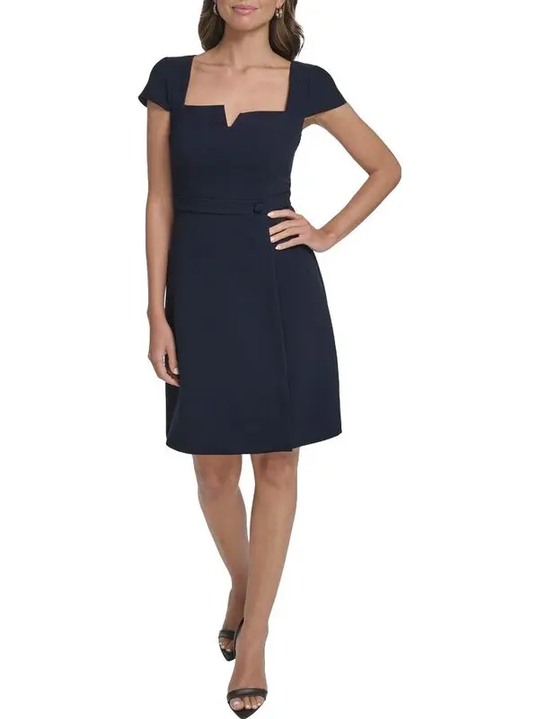 Vince Camuto Notch Neck Crepe Dress - Navy