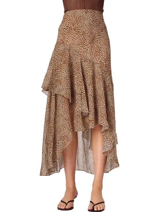Cami Nyc Yazmeena Asymmetric Ruffle Chiffon Skirt - Leopard