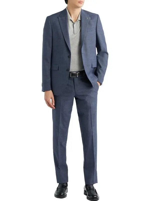 ALLSAINTS Rawdon Slim Fit Wool Tick Weave Peak Lapel Suit - Mid Blue