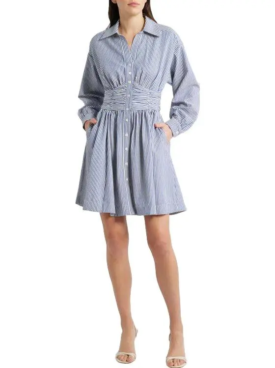 Julia Jordan Stripe Seersucker Mini Shirtdress - Blue Multi