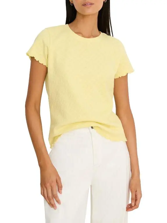 NIC+ZOE Geometric Lace Knit Cotton T-shirt - Chamomile