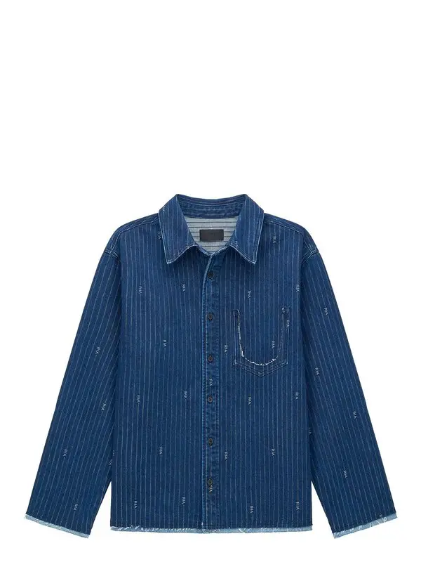 RtA Cleo Pinstripe Raw Edge Denim Button-up Shirt - Blue Pinstripe