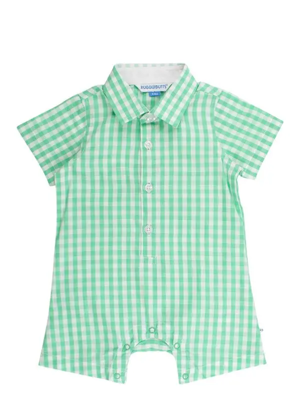 RUGGEDBUTTS Cotton Gingham Polo Romper - Green