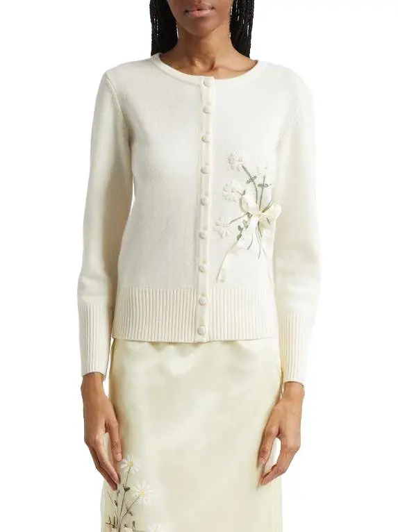 TANNER FLETCHER Gladys Daisy Embroidered Wool Cardigan - Ivory