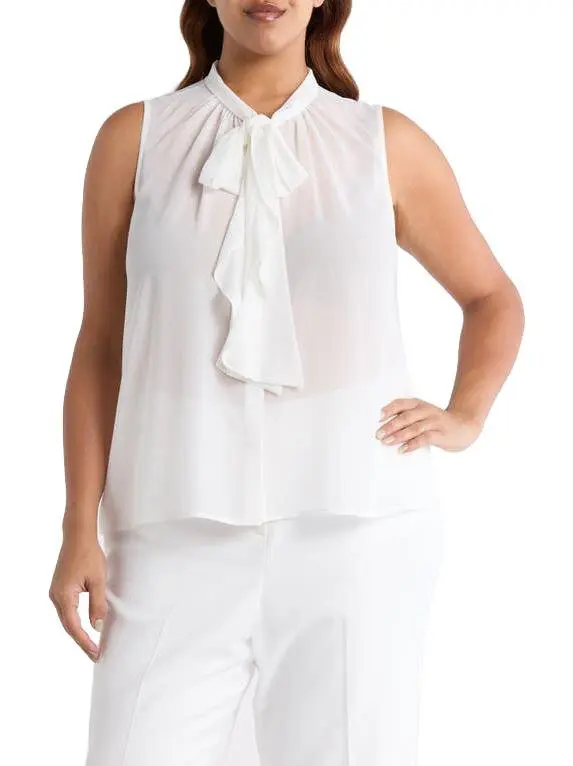 TAHARI ASL Ruffle Tie Sleeveless Chiffon Top - Ivory