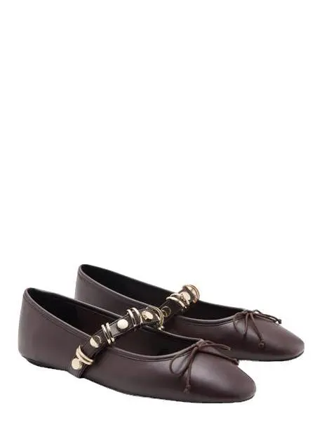 Mango Metallic Strap Ballet Flat - Burgundy
